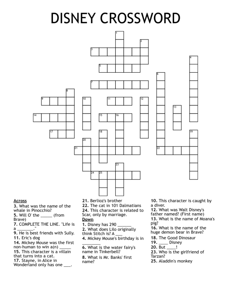 Disney Crossword Puzzles Printable: Fun and Exciting Way to Test Your ...