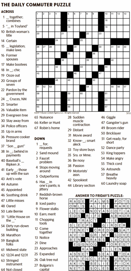 Daily Commuter Crossword Puzzle Printable: Enhance Your Daily Commute ...